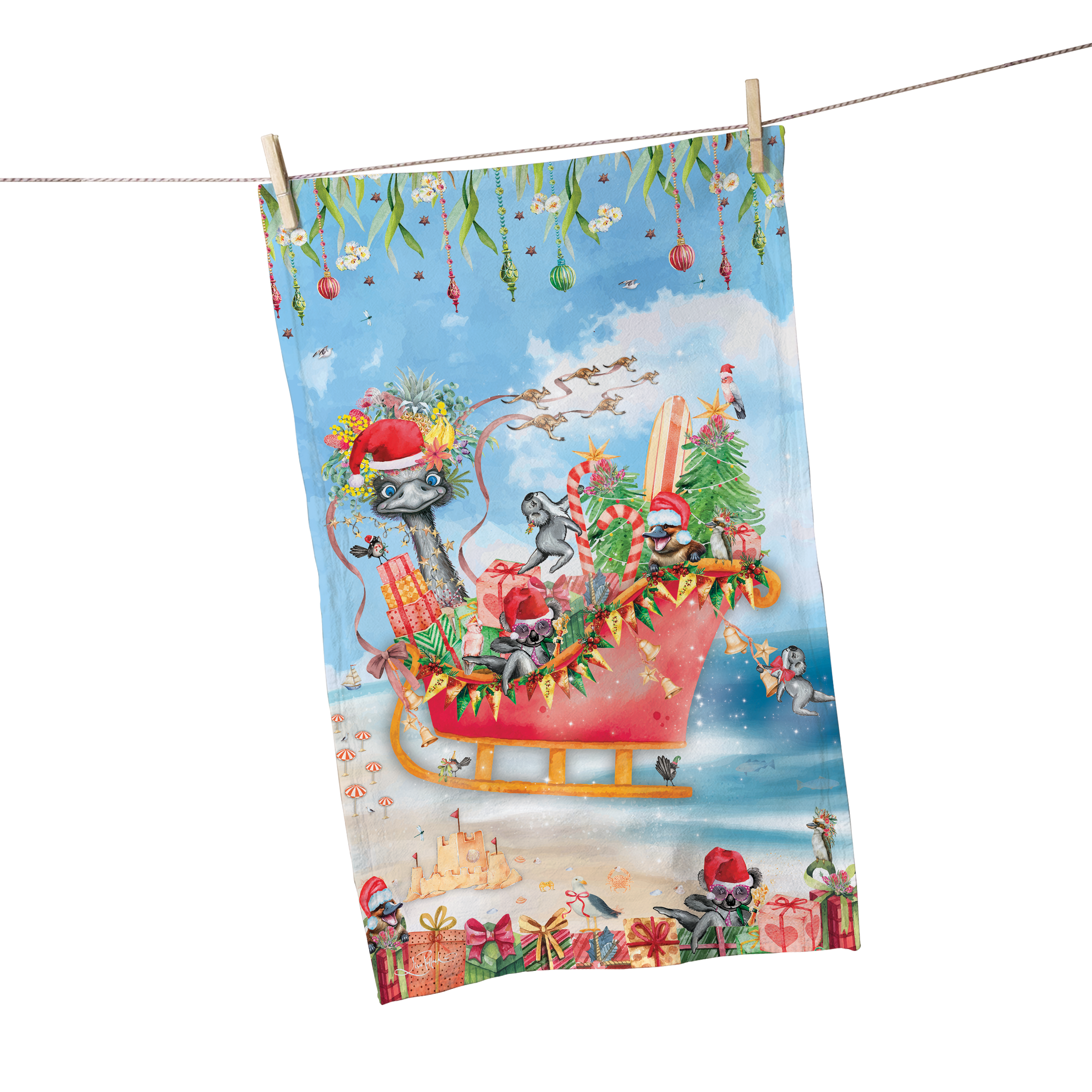 Lisa Pollock Cotton Tea Towel - Festive Frivolities | Cambrelle's
